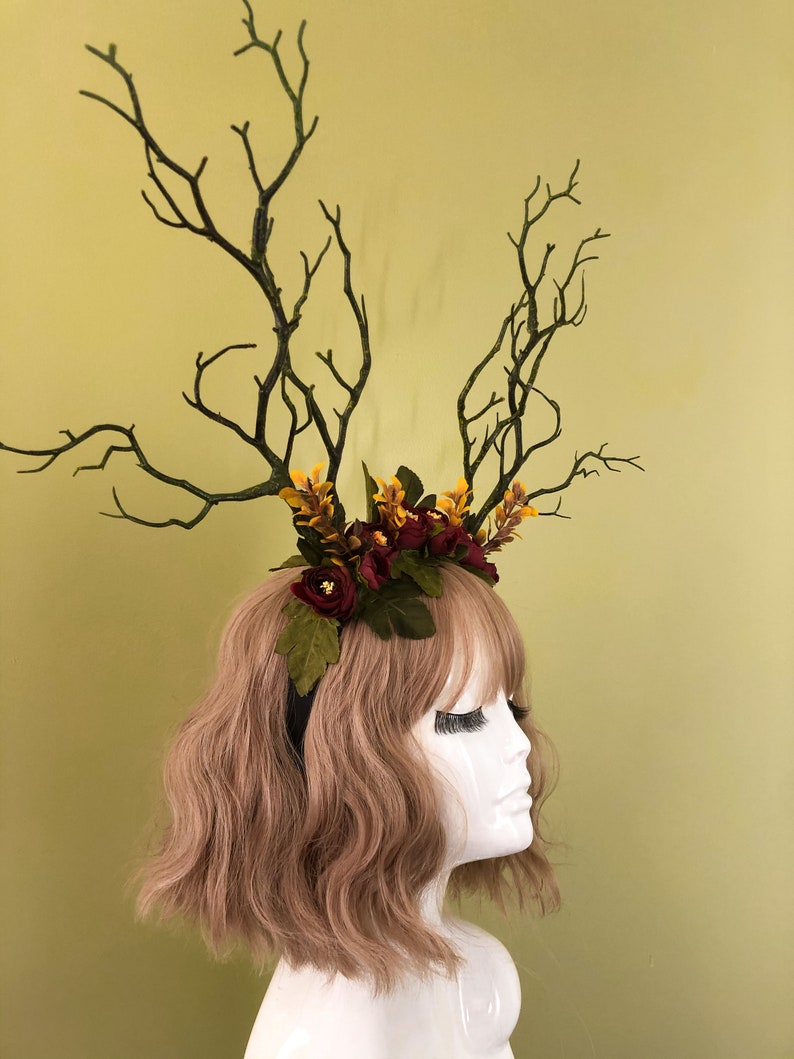 Black Green Branch Horn Red Flowers Nymph Forest Horn | Etsy