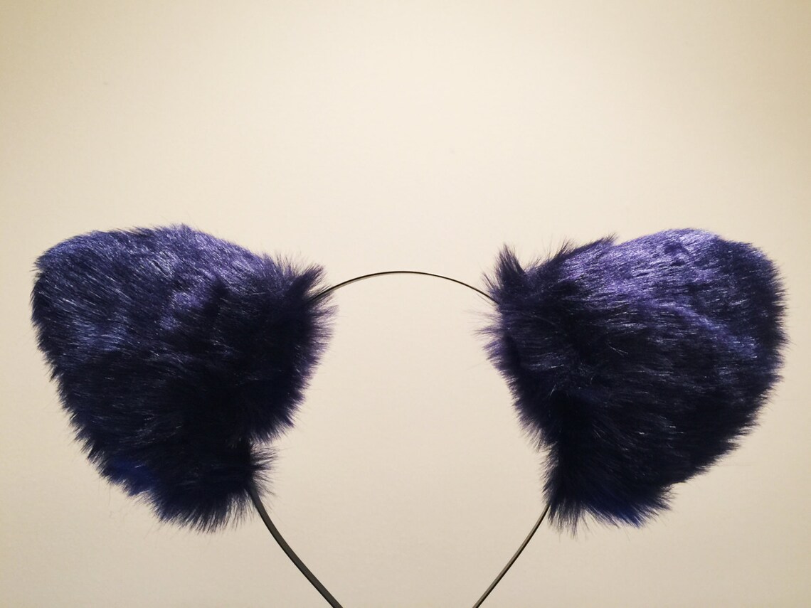 Orejas de gato Kitty Headwear Dark Navy Blue Furry White Fur - Etsy España