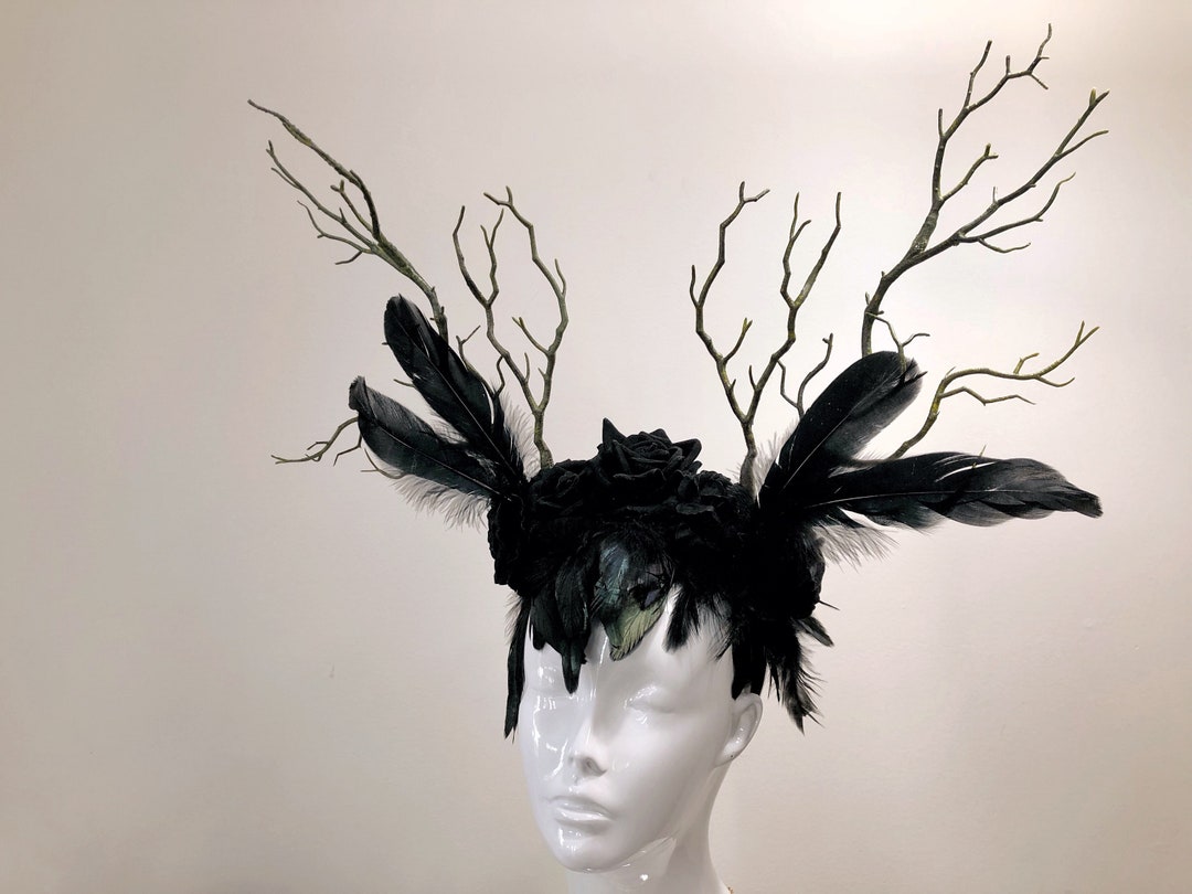 FEATHER HEAD PIECE - Horns Head Dress - Halloween Headwear - Crow ...