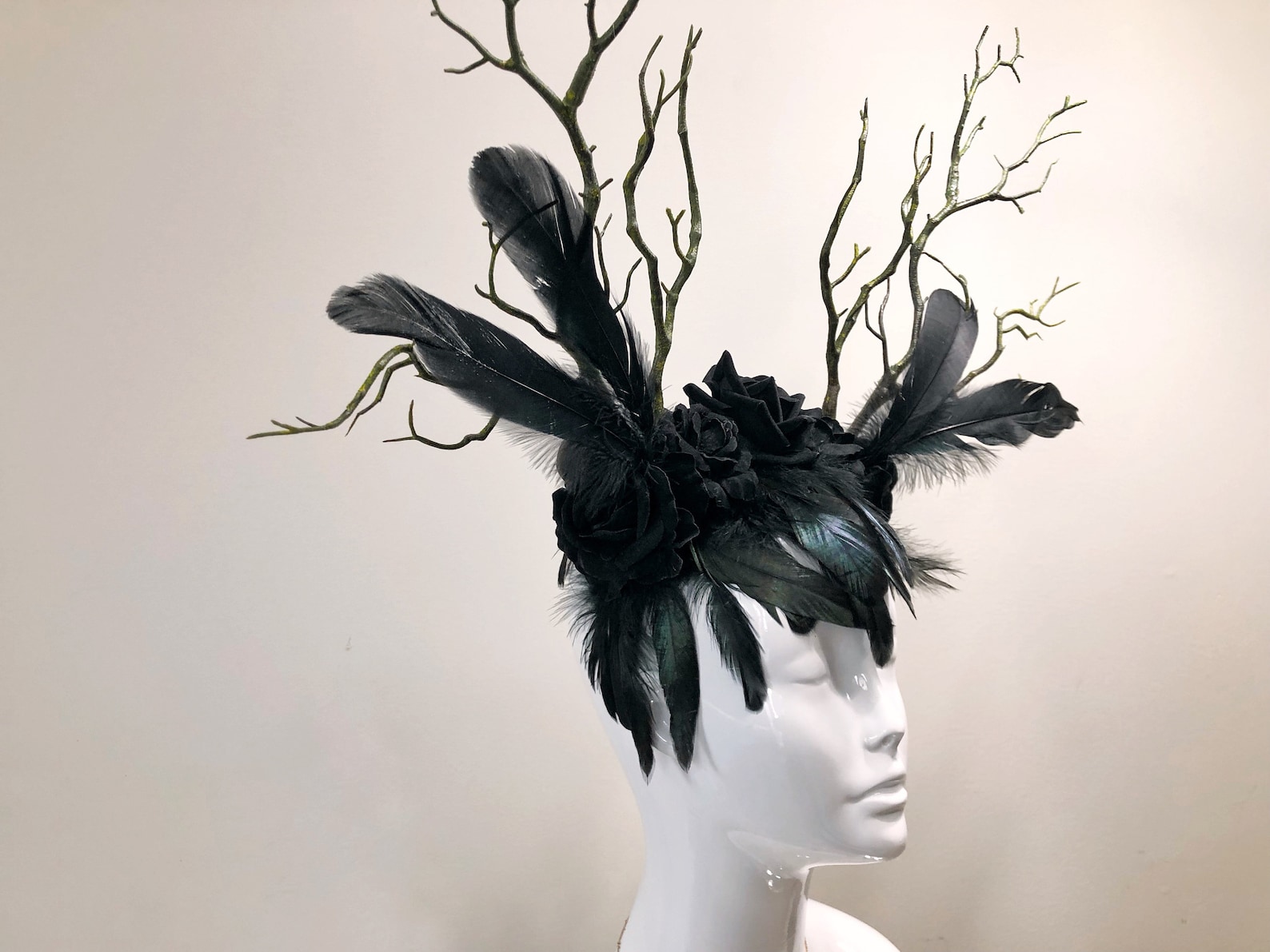 FEATHER HEAD PIECE - Horns Head Dress - Halloween Headwear - Crow ...