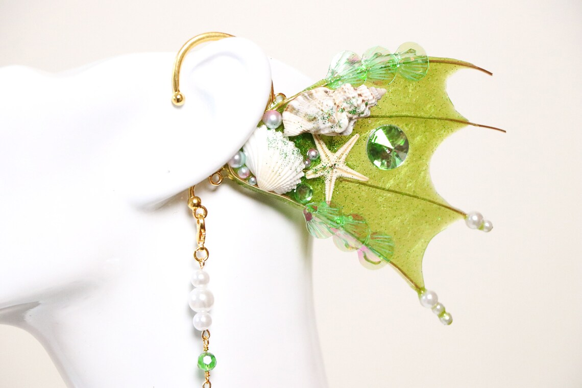 Green Emerald Mermaid Earring Sea Shell Fairy Ears Elven Ears - Etsy