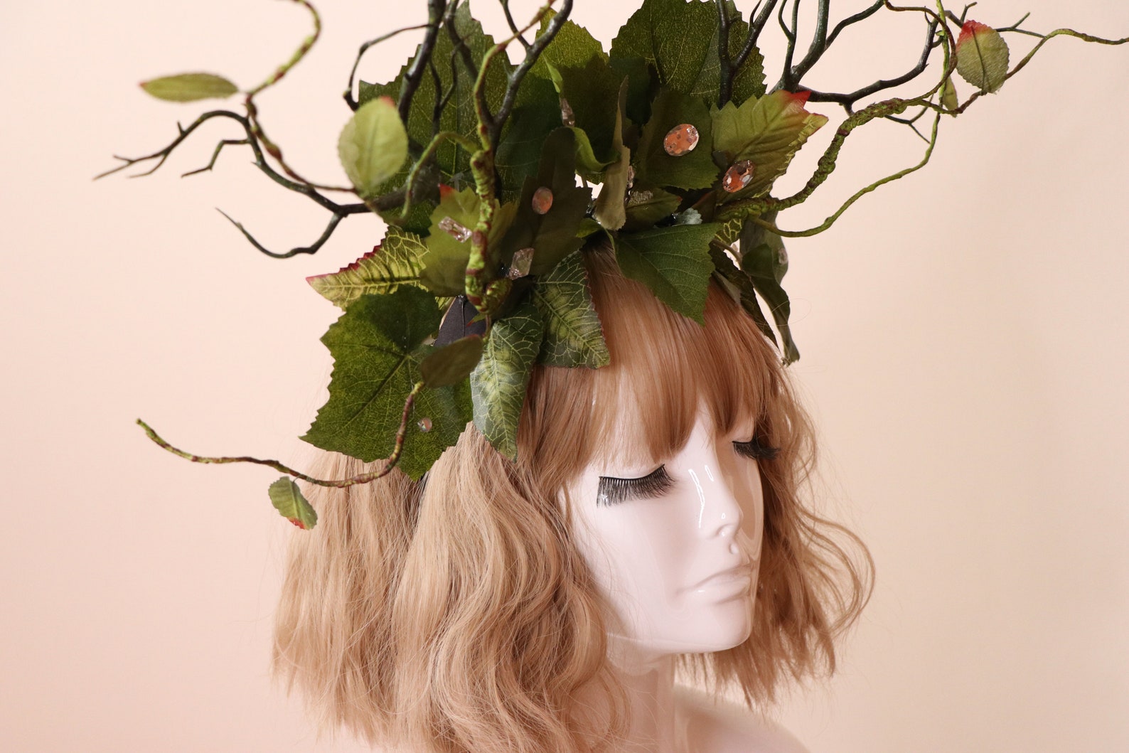 Dark Green Branch Horn Mix Leaves Rhinestones Bling Vine Nymph Forest ...