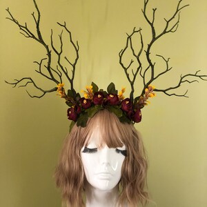 Black Green Branch Horn Red Flowers Nymph Forest Horn | Etsy