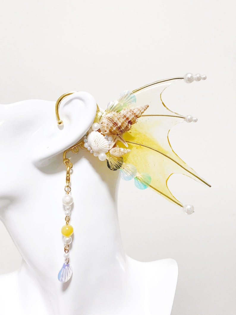 Gold Yellow Mermaid Earring Sea Shell Fairy Ears Elven Ears - Etsy