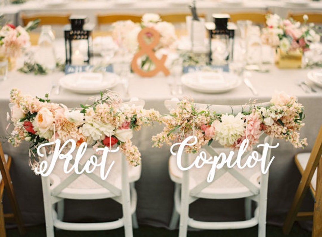 Pilot & Co Pilot Chair Signs, Laser Cut Wedding Chair Backs Decorations ...