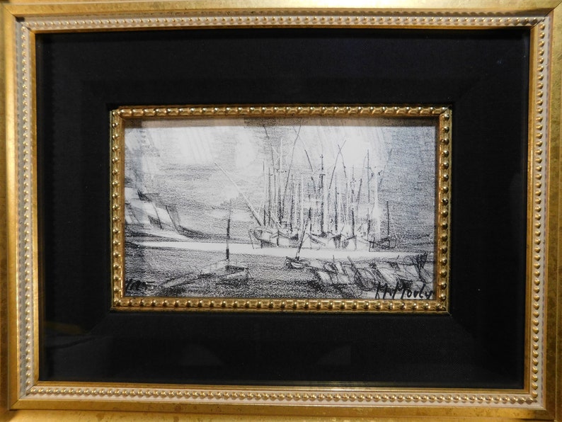 Rare Marcel Mouly Lithograph, Untitled Harbor Scene, 1955 With ...