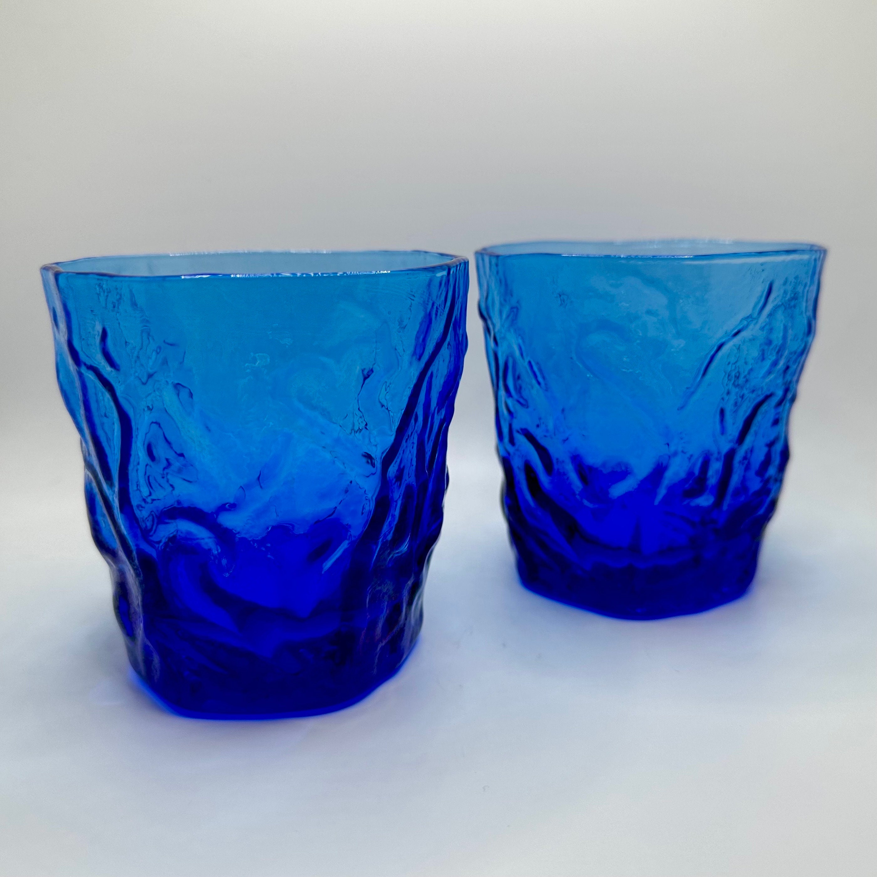 Crinkle Cobalt Blue Water Glasses 2 - Etsy