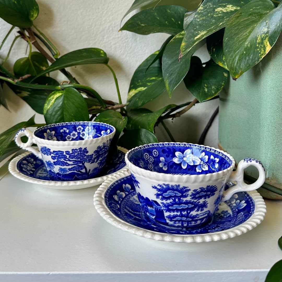 Two Spode Blue Tower Teacups and Saucers - Etsy