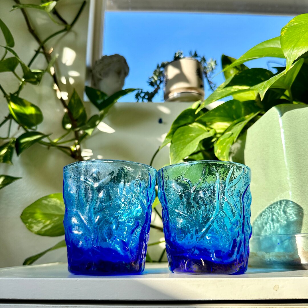 Crinkle Cobalt Blue Water Glasses (2) - Etsy
