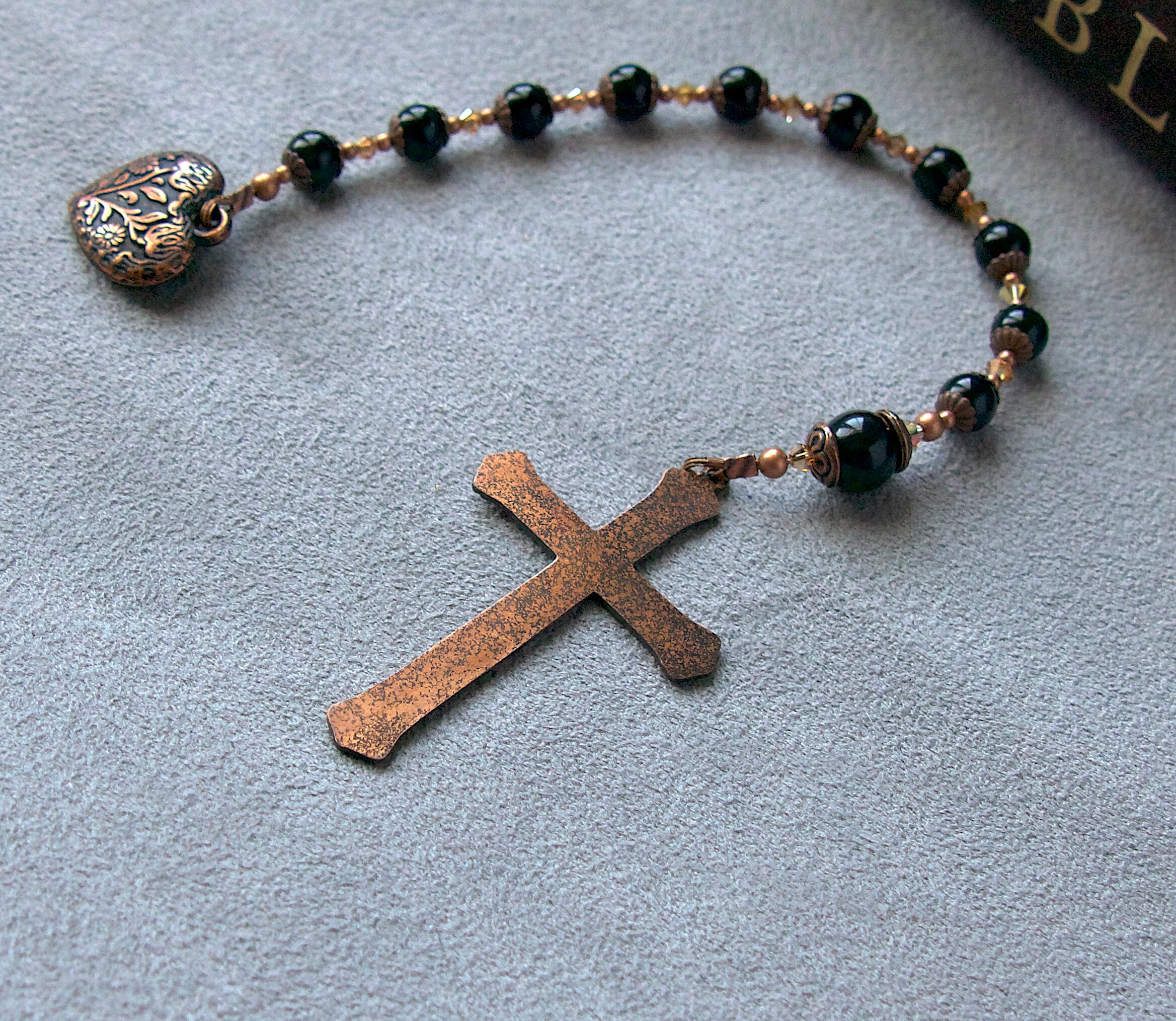 Prayer Bead Chaplet, Ten Beads, Copper and Obsidian - Etsy