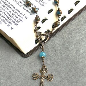 Prayer Bead Chaplet Ten Beads, Aqua Quartz and Bronze - Etsy