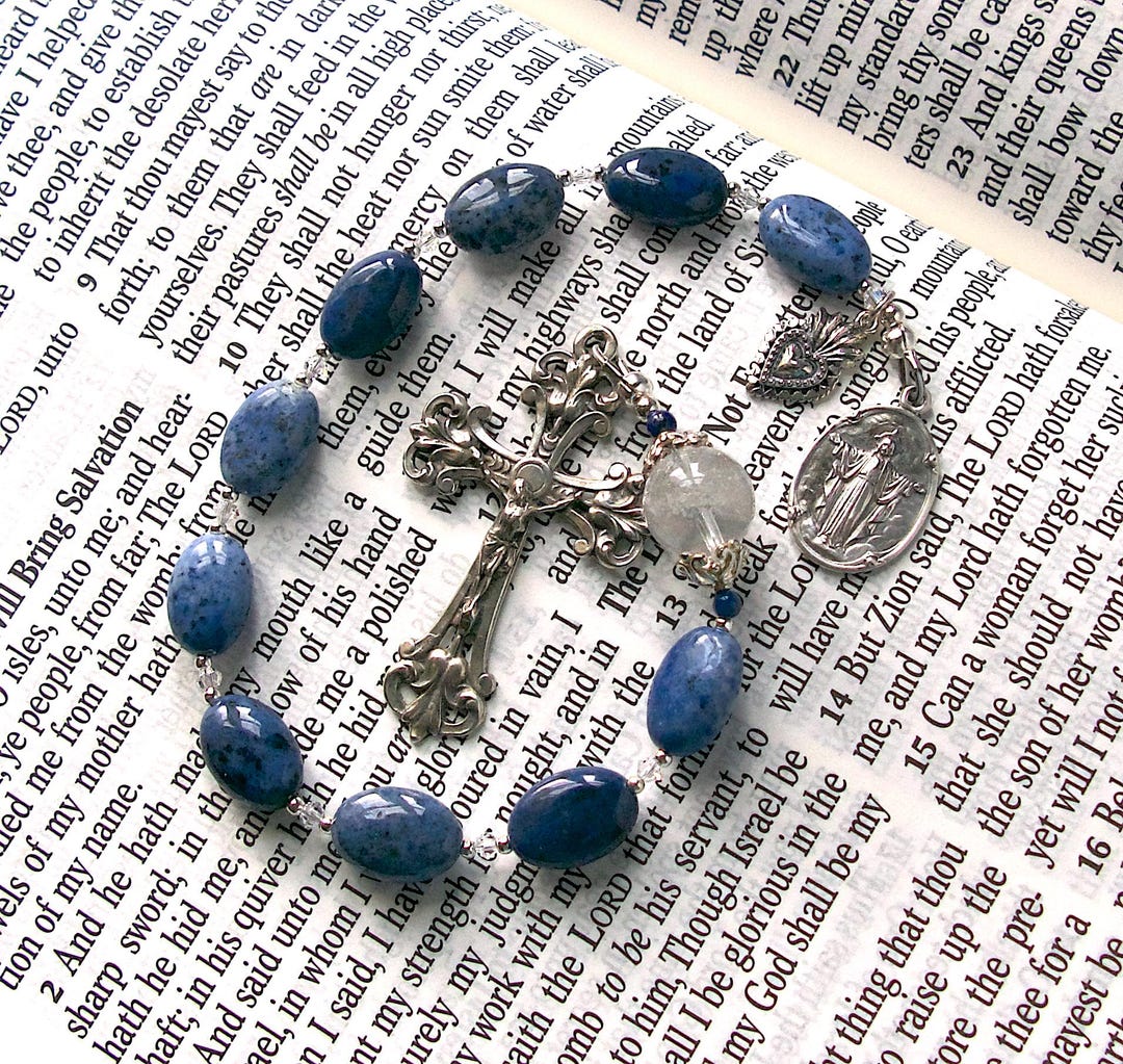 Ten Bead Rosary Chaplet, Blue Stone and Sterling Silver, Pocket Prayer ...