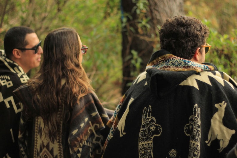 Alpaca Wool Poncho - Ancestral Design - Hooded Poncho - Poncho for Men ...