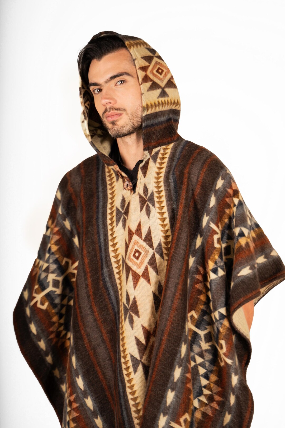 Alpaca Wool Poncho - Ancestral Design Poncho - Hooded Poncho - Poncho ...