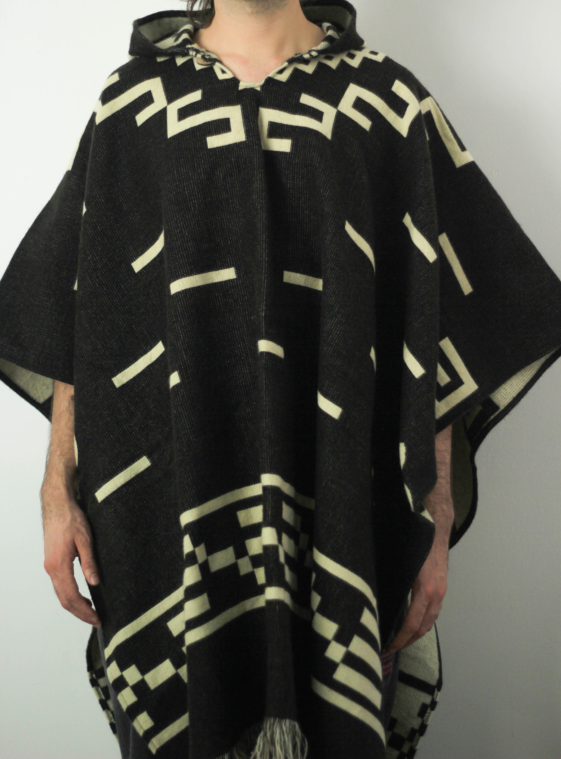 Alpaca Wool Poncho - Ancestral Design - Hooded Poncho - Poncho for Men ...