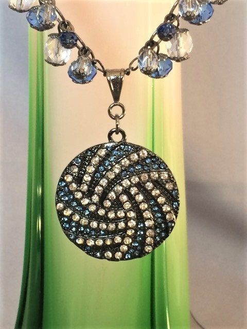 Long Crystal Necklace Crystal and Rhinestone Circle Pendant - Etsy