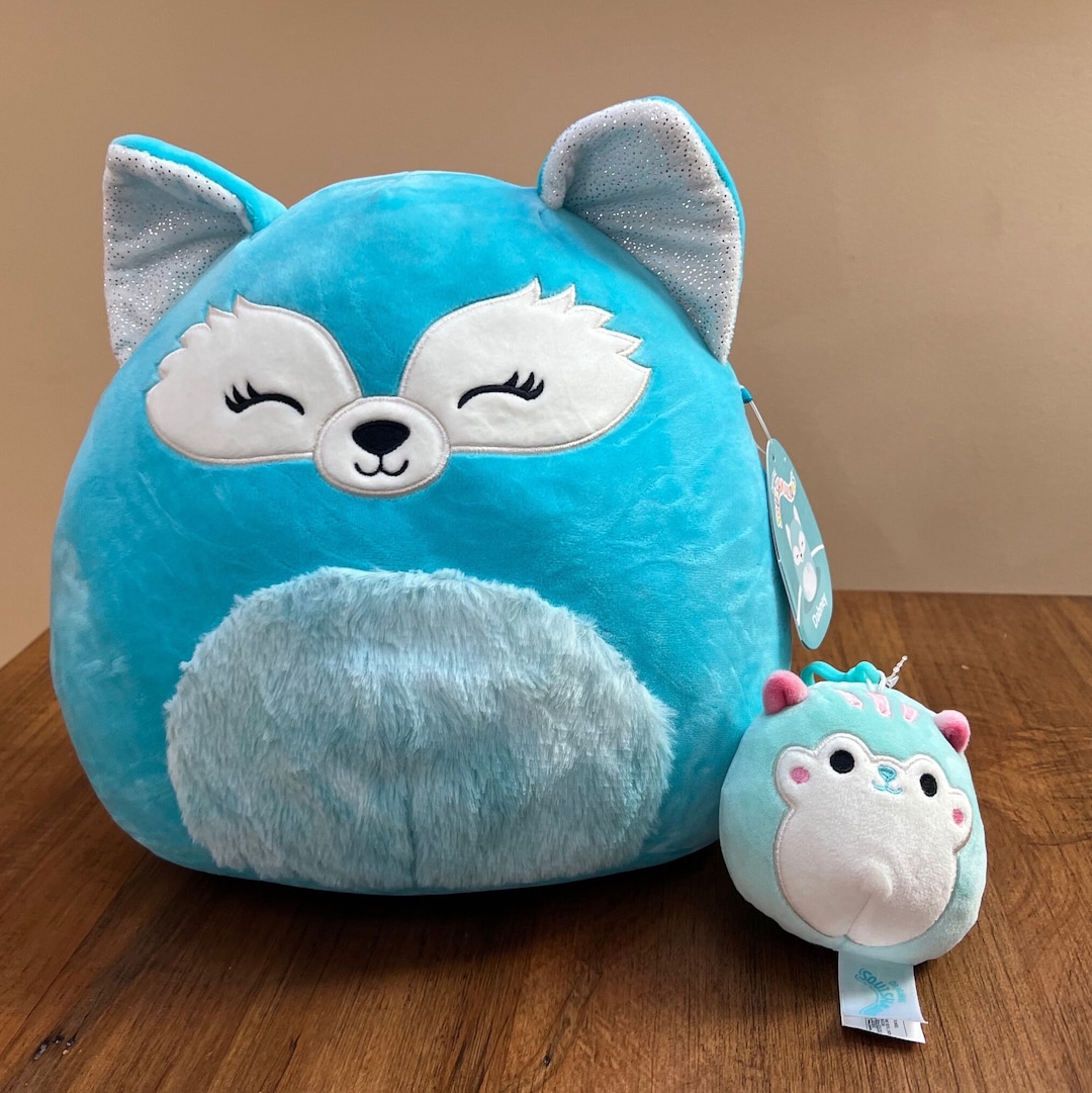 New Squishmallow 10-11 Dabney Blue Teal Fox Kellytoy and Bag Backpack ...