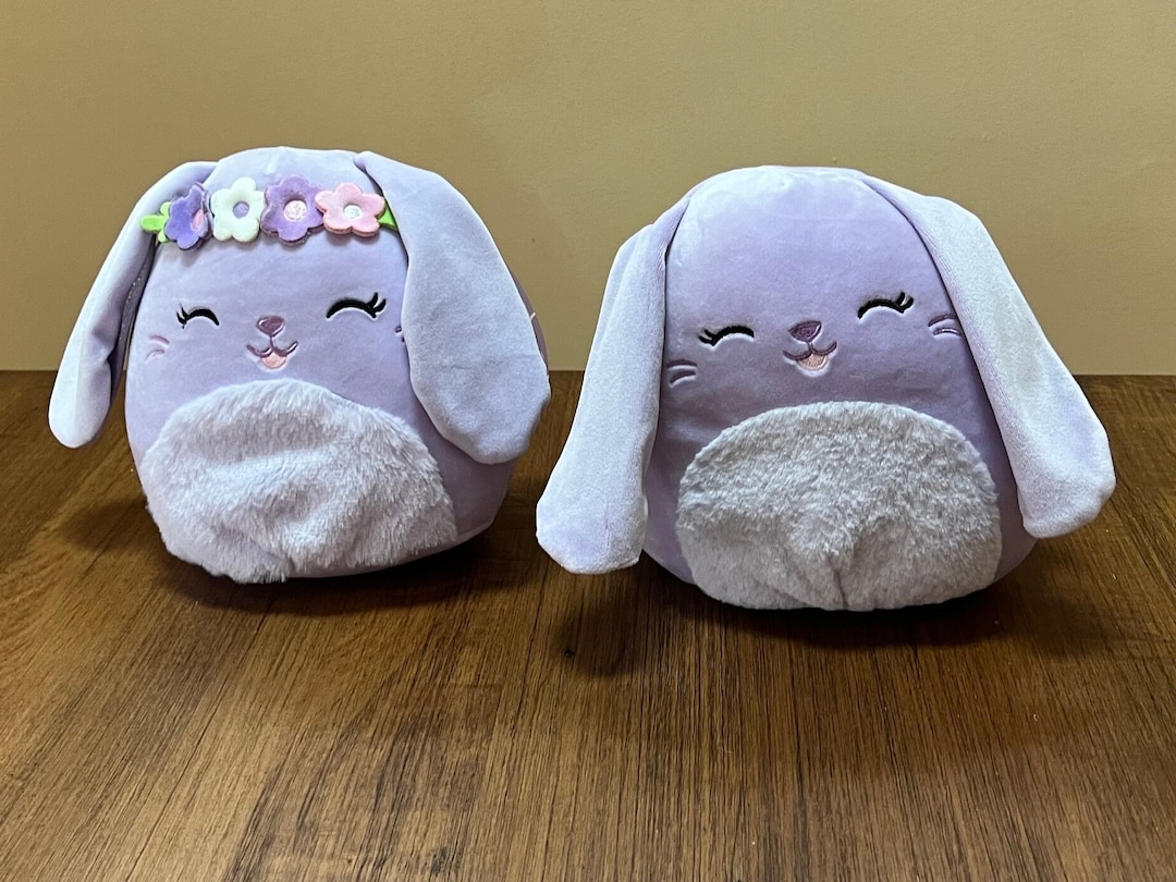 New Squishmallow Kellytoy Bubbles Bunny Rabbit Purple With Flowers ...