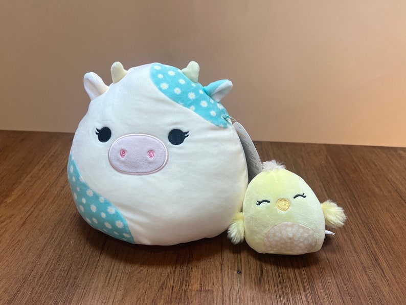 Squishmallow 7-8 Belana White Blue Floral Cow Flowers and Bag Backpack ...