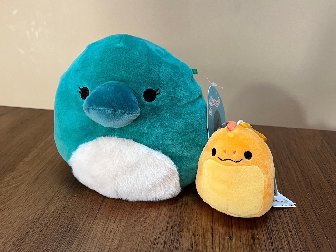 New Squishmallow 7-8 Selassi Green Playtpus Kellytoy and Clip on Onel ...