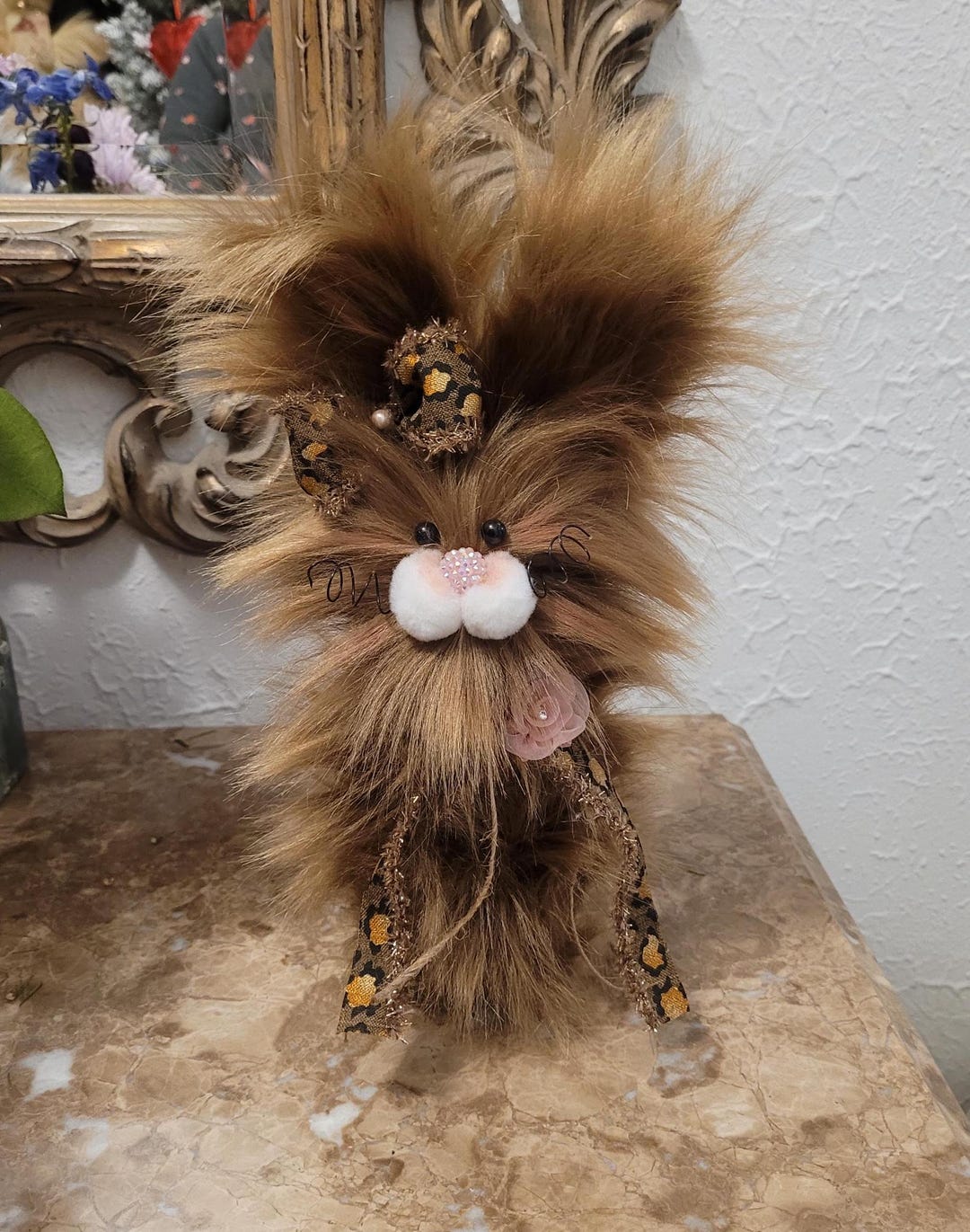 Frazzled Easter Bunny Decor: Chocolate Brown, Leopard Bow - Etsy