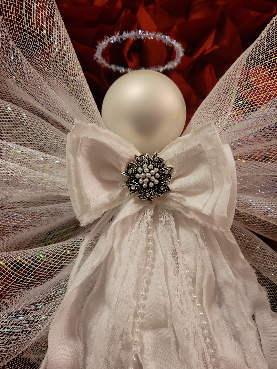 Deco Mesh Angel Rag Bow Angels White Angel Shabby Chic Decor Shabby ...