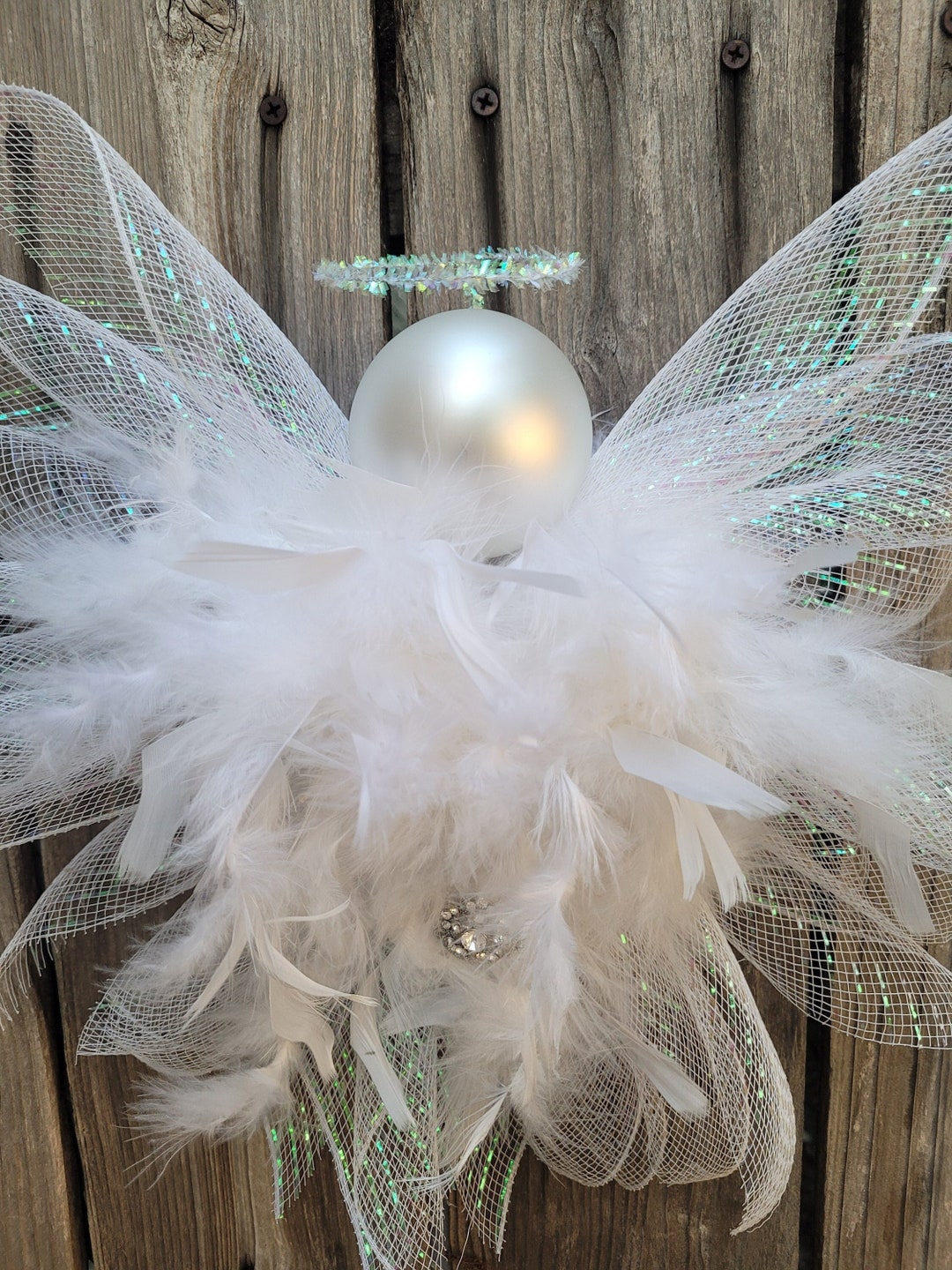 Deco Mesh Angel Tree Topper Ornament White Wreath Elegant Wreath ...