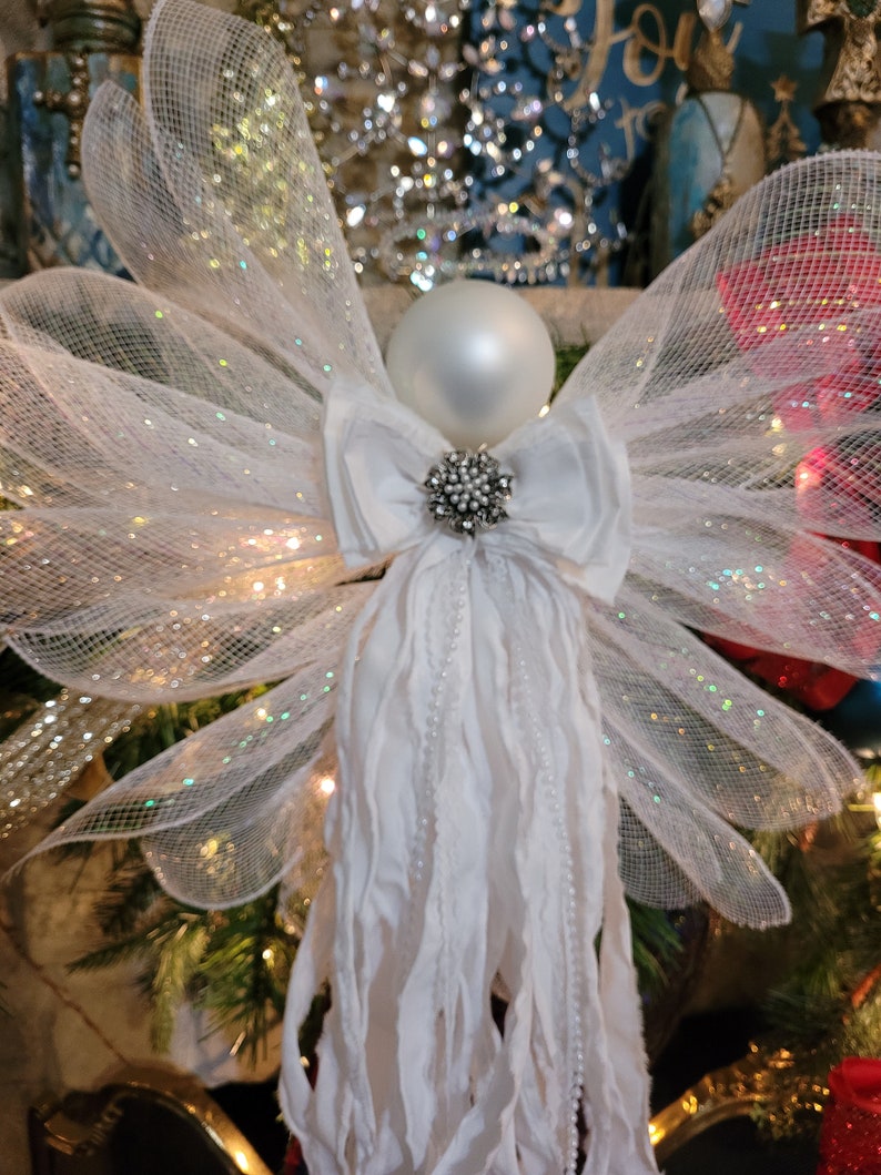 Deco Mesh Angel Rag Bow Angels White Angel Shabby Chic Decor Shabby ...
