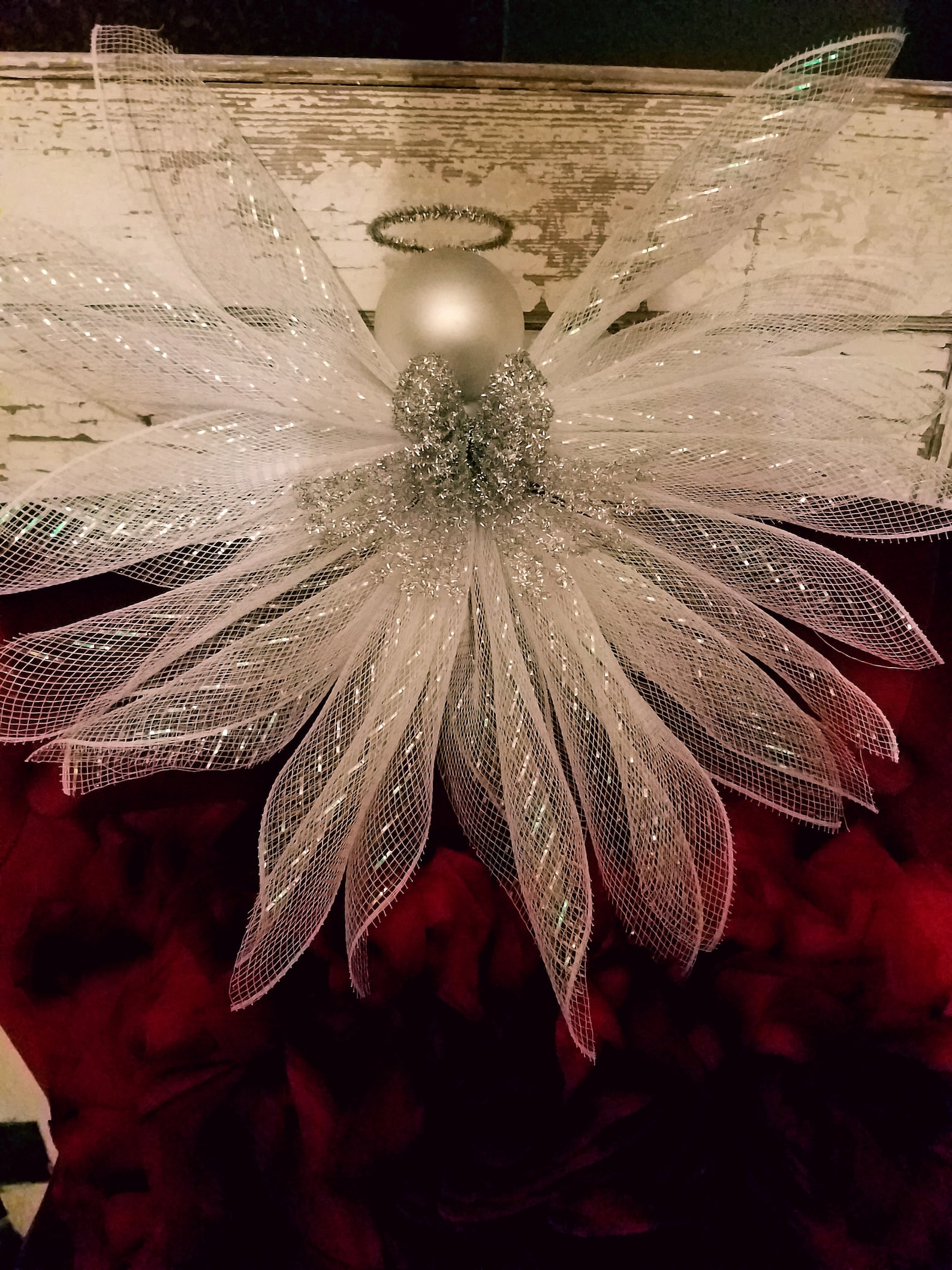 Deco Mesh Angel Tree Topper Ornament Silver Wreath Elegant - Etsy