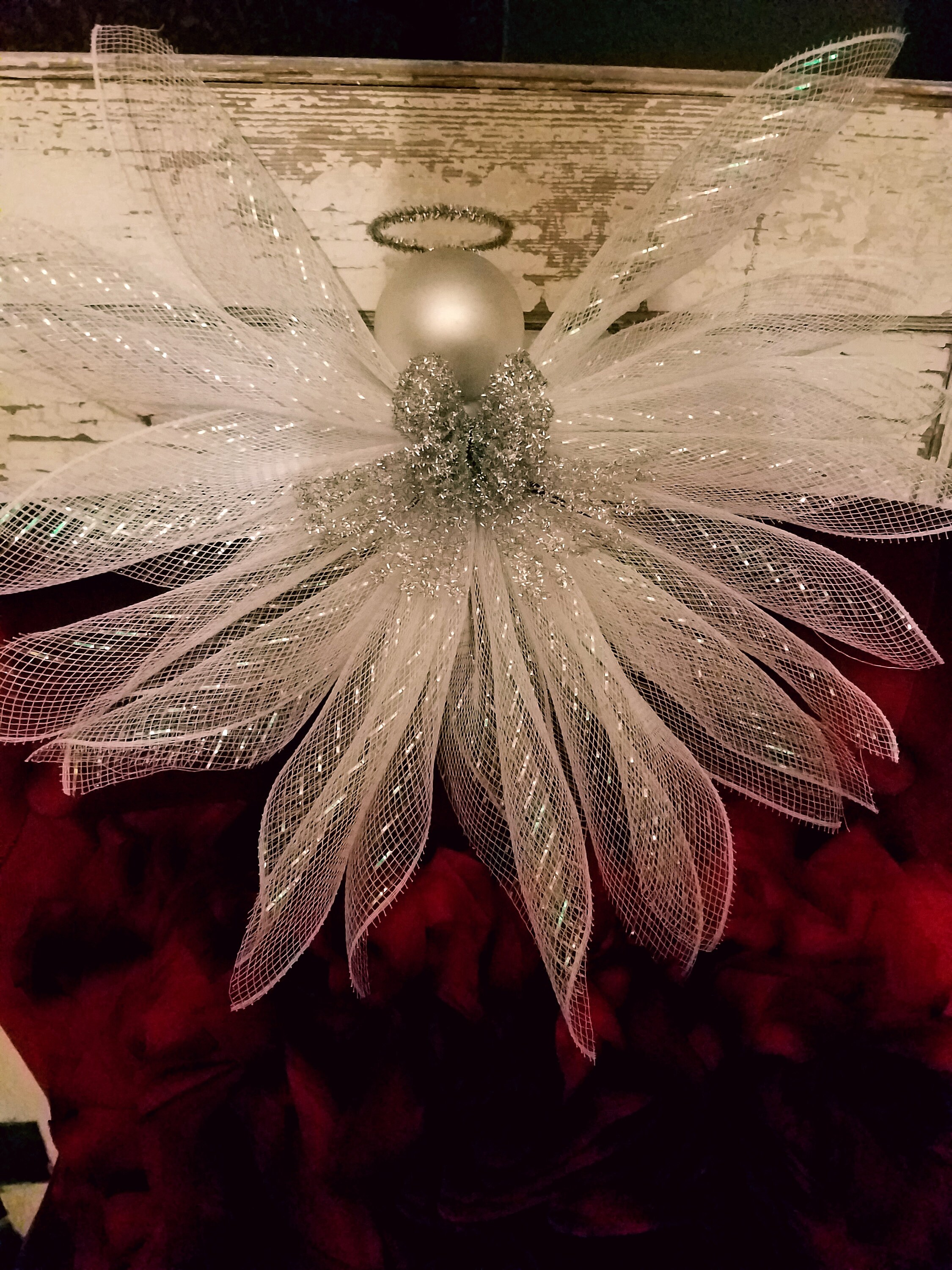 Deco Mesh Angel Tree Topper Ornament Silver Wreath Elegant - Etsy