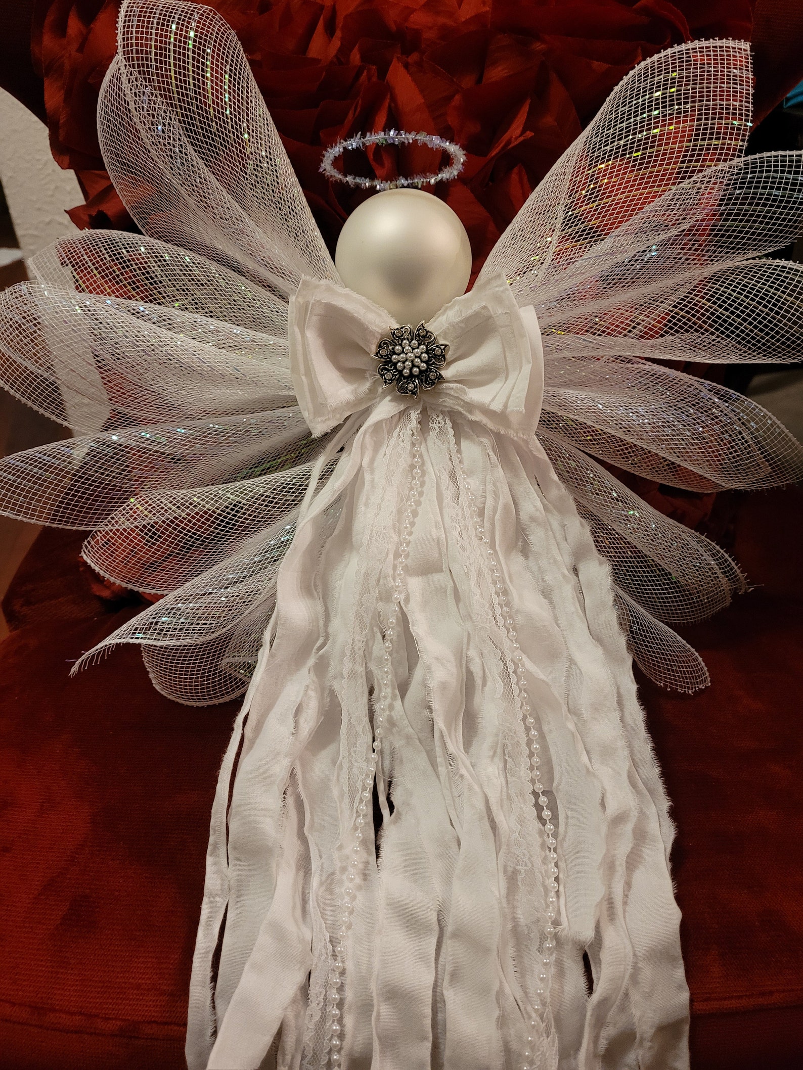 Deco Mesh Angel Rag Bow Angels White Angel Shabby Chic Decor Shabby ...