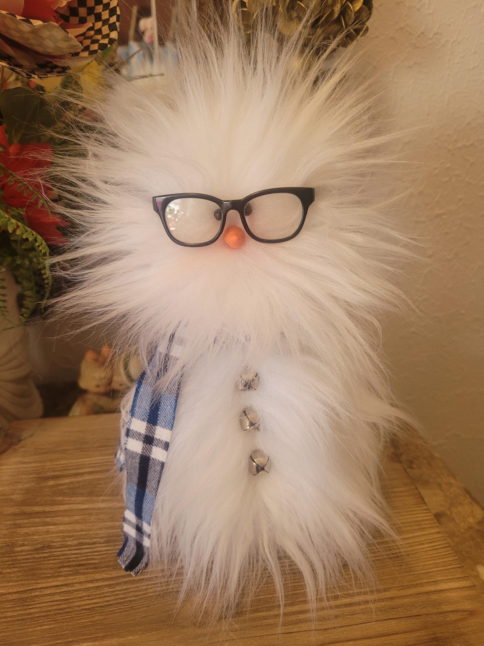 XL Frazzled Snowman Decor: Plaid Scarf, Removable Glasses - Etsy