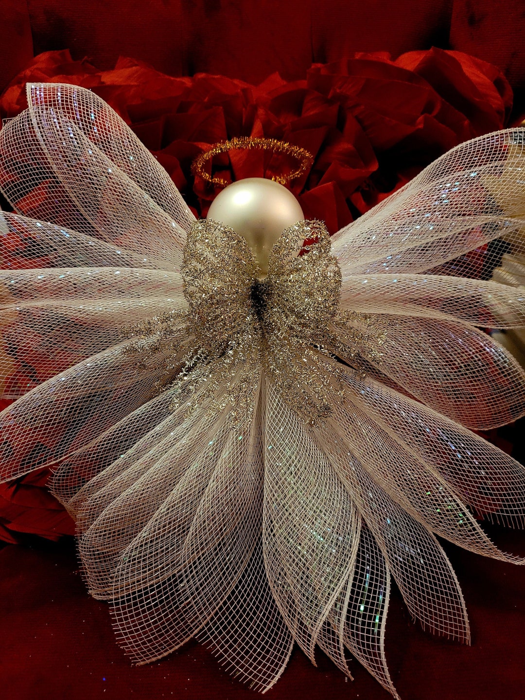 Deco Mesh Angel Gold Angel Tree Topper Christmas Ornament Christmas ...