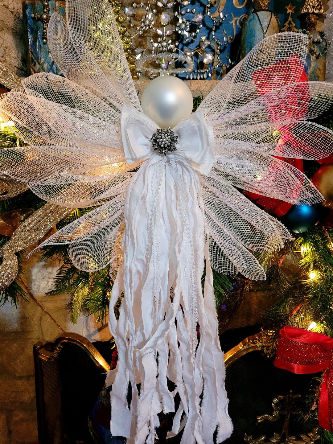 Deco Mesh Angel Rag Bow Angels White Angel Shabby Chic Decor Shabby ...