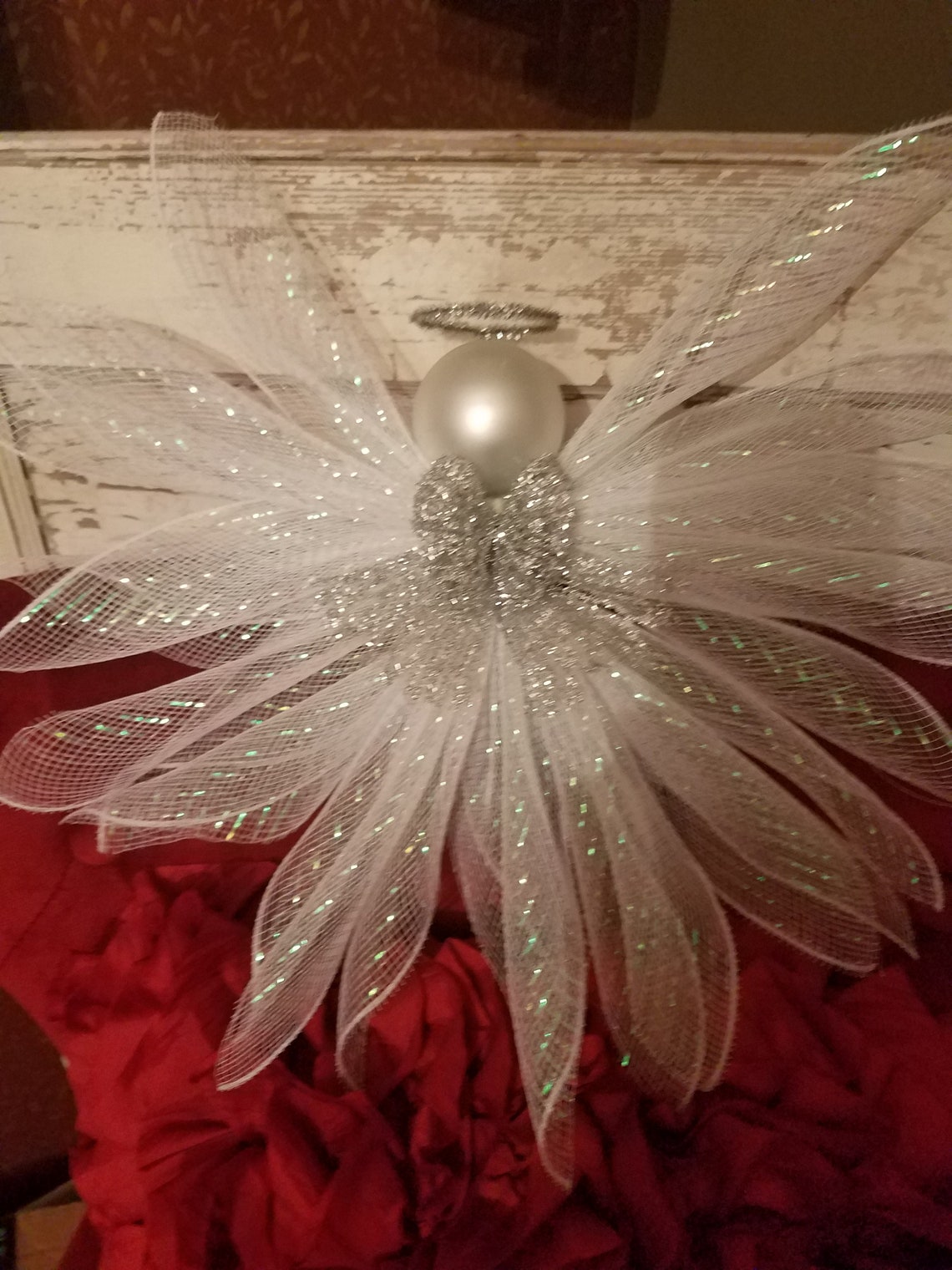 Deco Mesh Angel Tree Topper Ornament Silver Wreath Elegant - Etsy UK