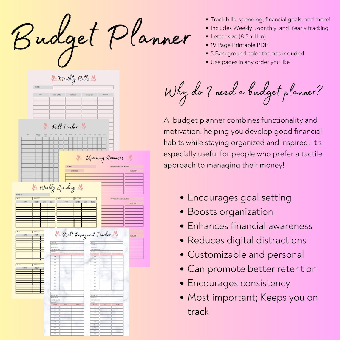Printable Budget Planner, Weekly and Monthly Finance Tracker, Financial ...