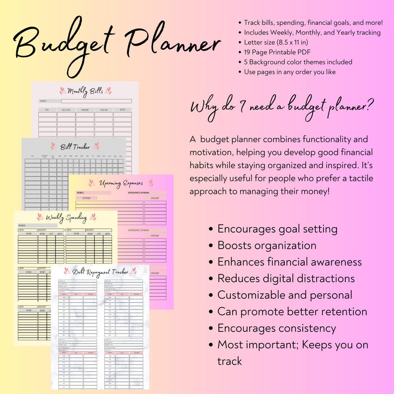 Printable Budget Planner, Weekly and Monthly Finance Tracker, Financial ...