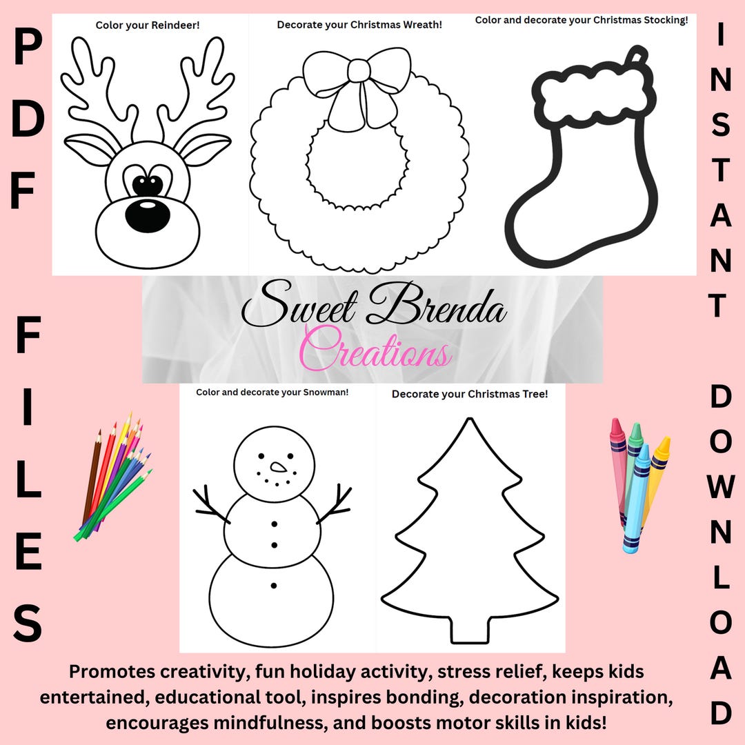 Instant Download Christmas Coloring Bundle: Reindeer, Tree, Wreath ...