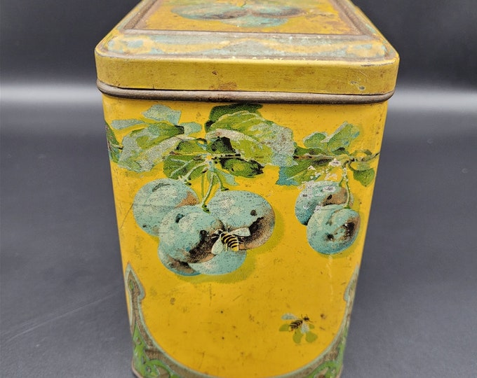 Antique 1920s Yellow Lozenge Tin by F Atkins & Co, Bees and Plums ...