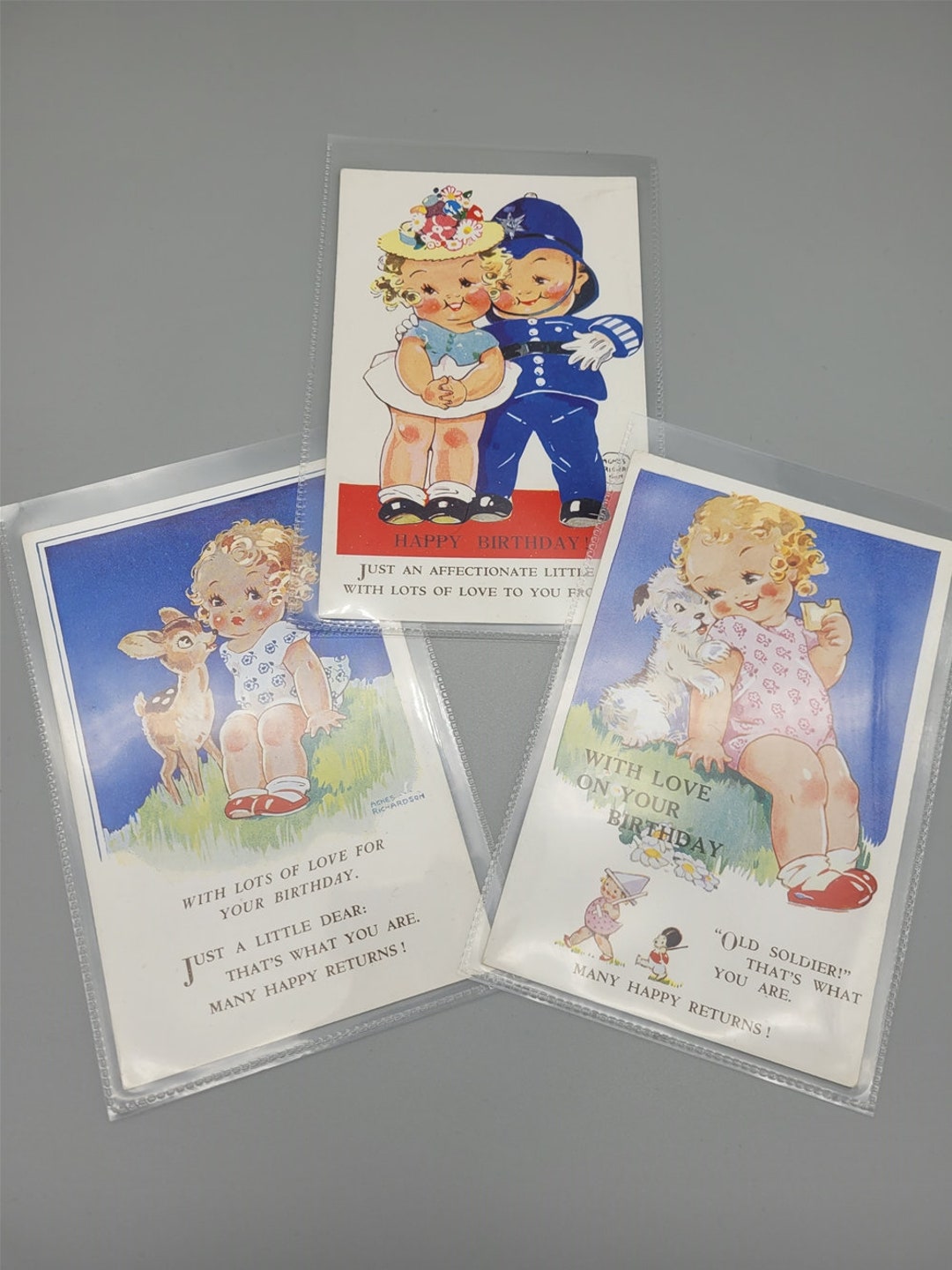 Three Vintage Kitsch Cute Postcards by Agnes Richardson - Etsy