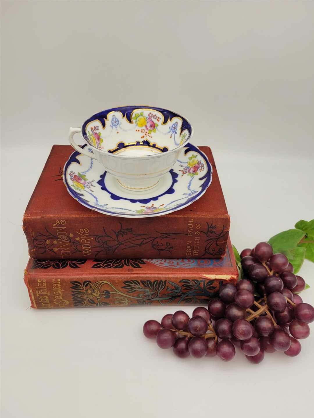 Antique Collingwood Bone China Blue, Gold and Floral Cup and Saucer ...