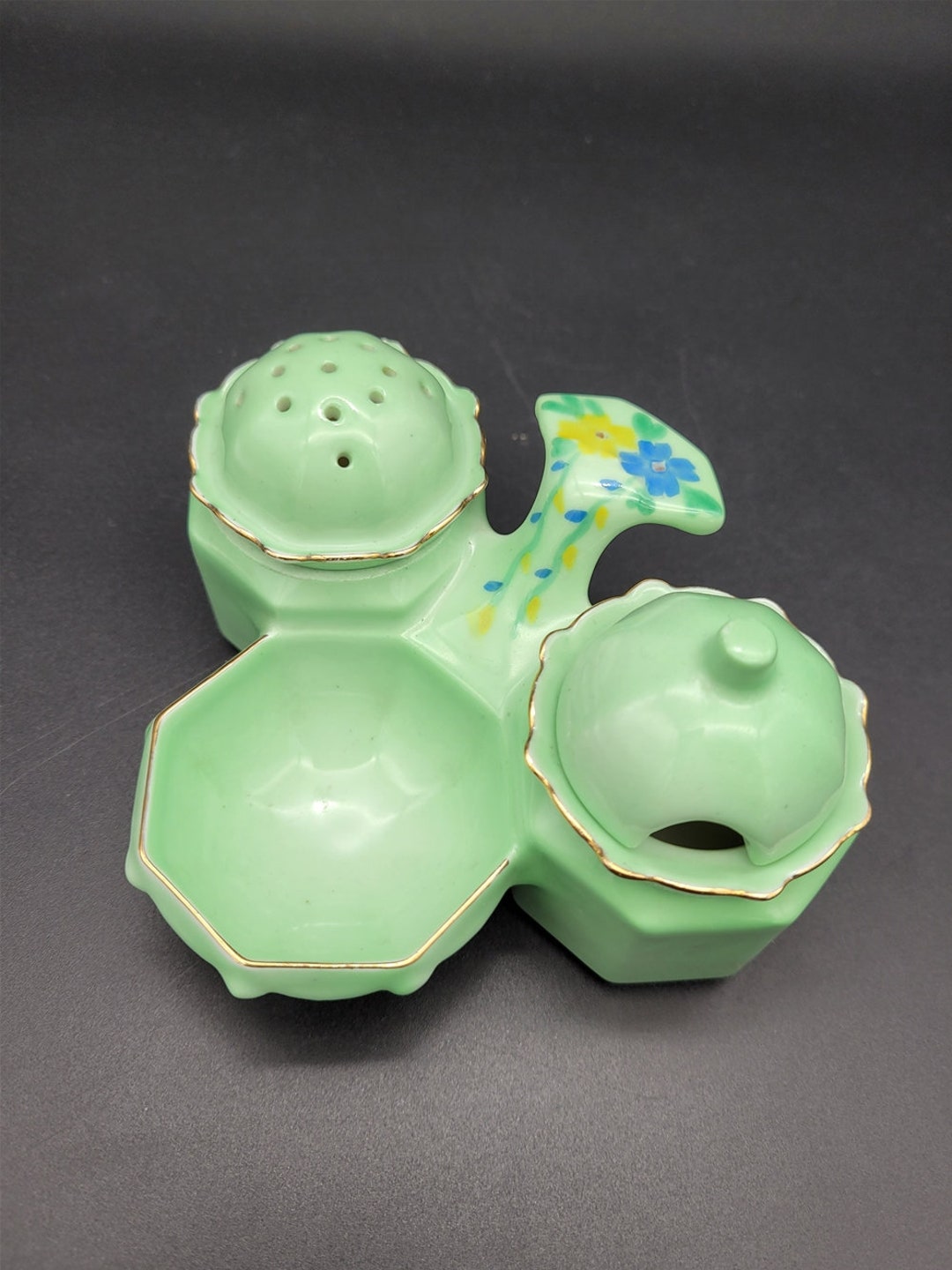 1930s Mint Green Cruet Set With Floral Detail Czech Made - Etsy