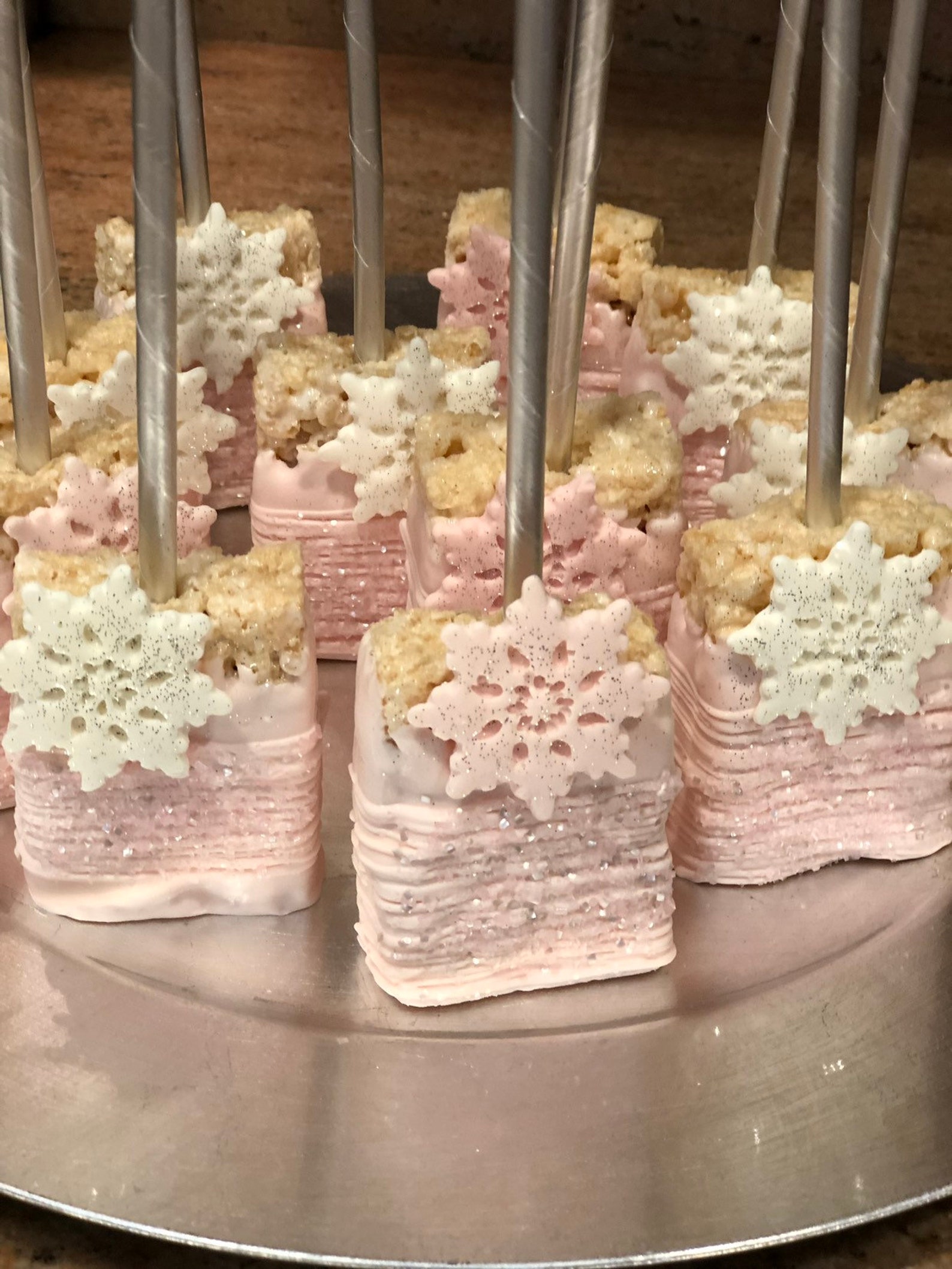Pink/silver Chocolate Snowflakes Rice Krispie Treats 1doz/1 - Etsy