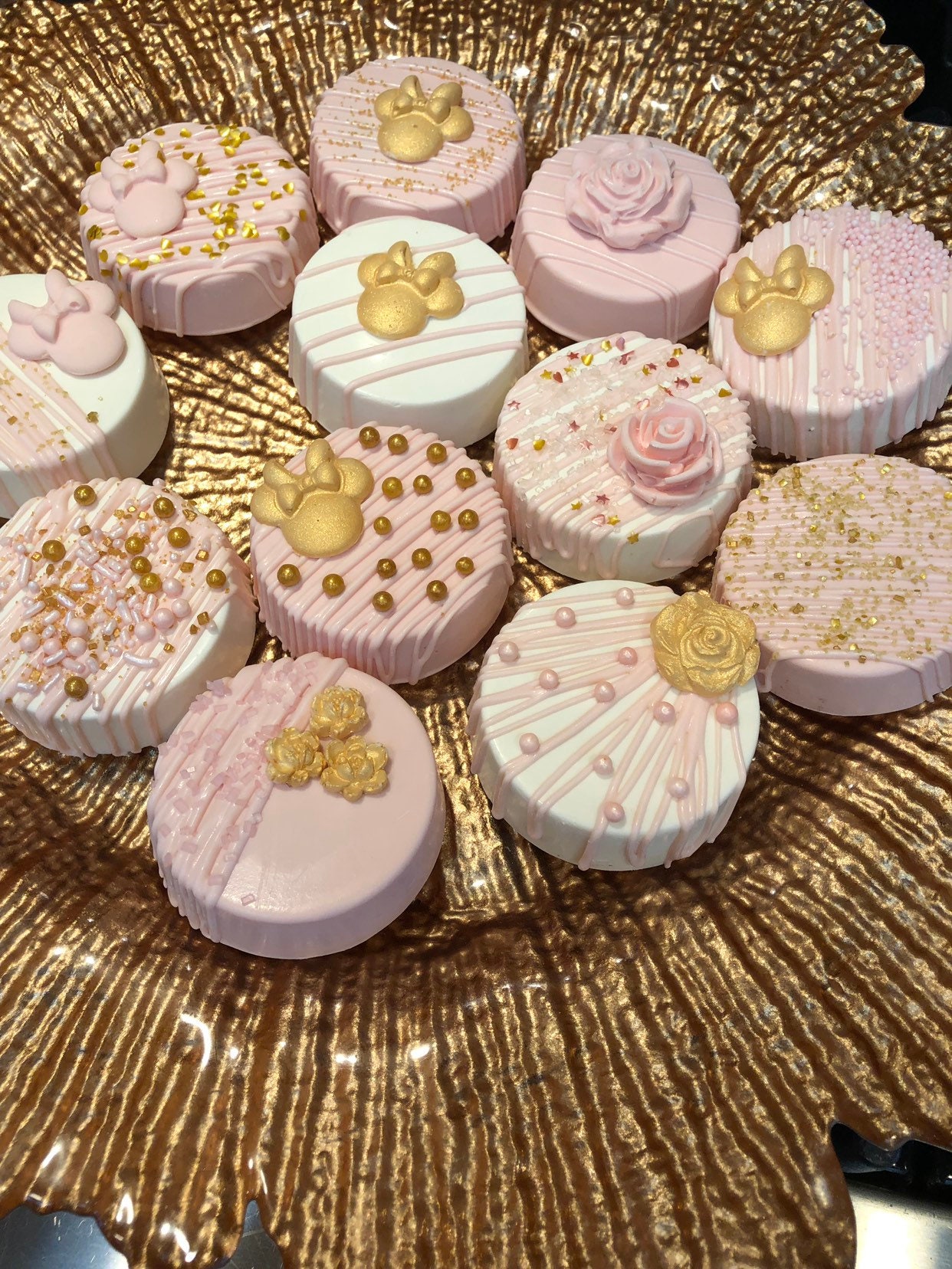 Pink/gold Minnie Mouse Inspired Double Stuffed Oreo's (1 Doz) Birthday ...