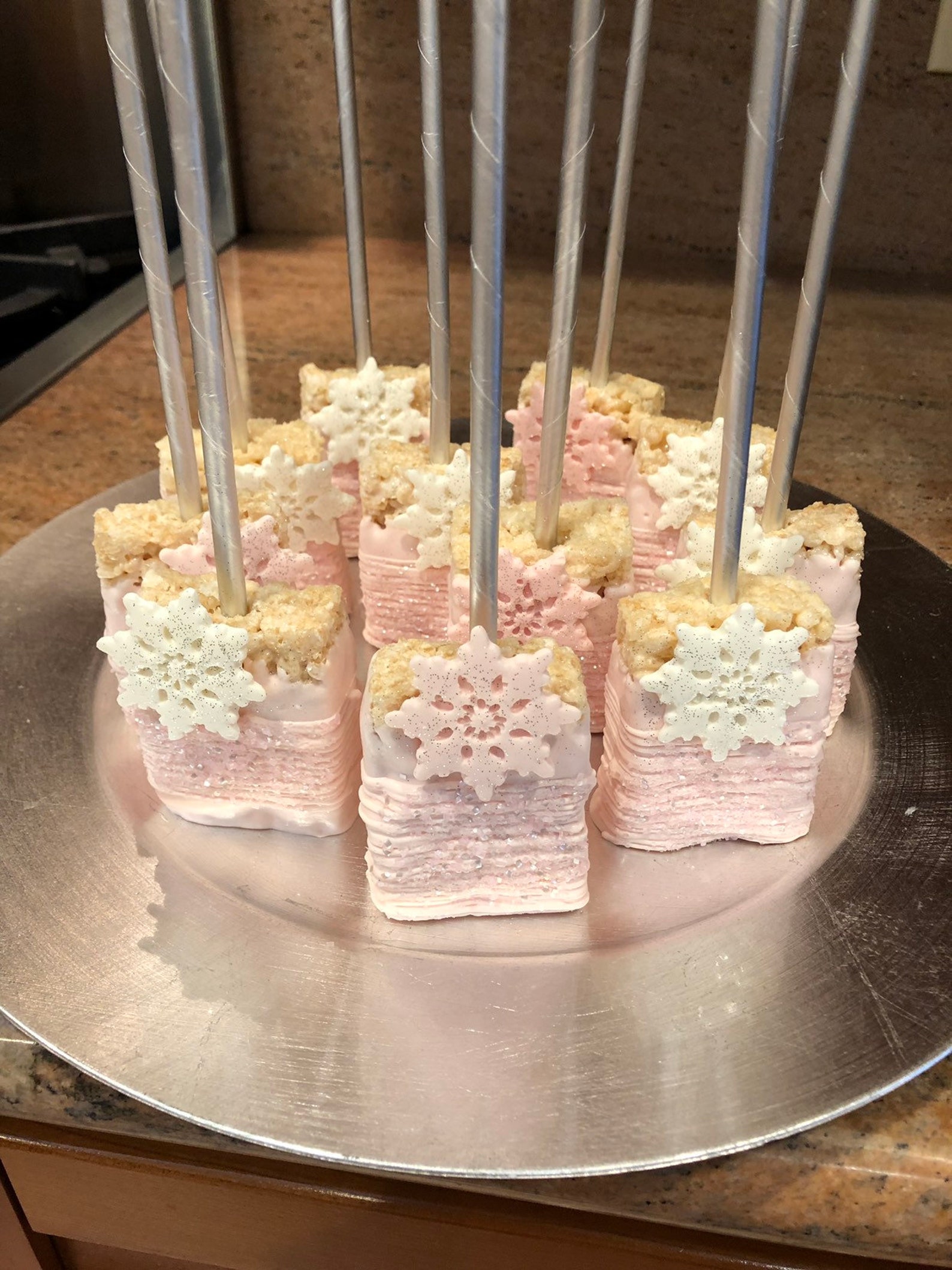 Pink/silver Chocolate Snowflakes Rice Krispie Treats 1doz/1 - Etsy