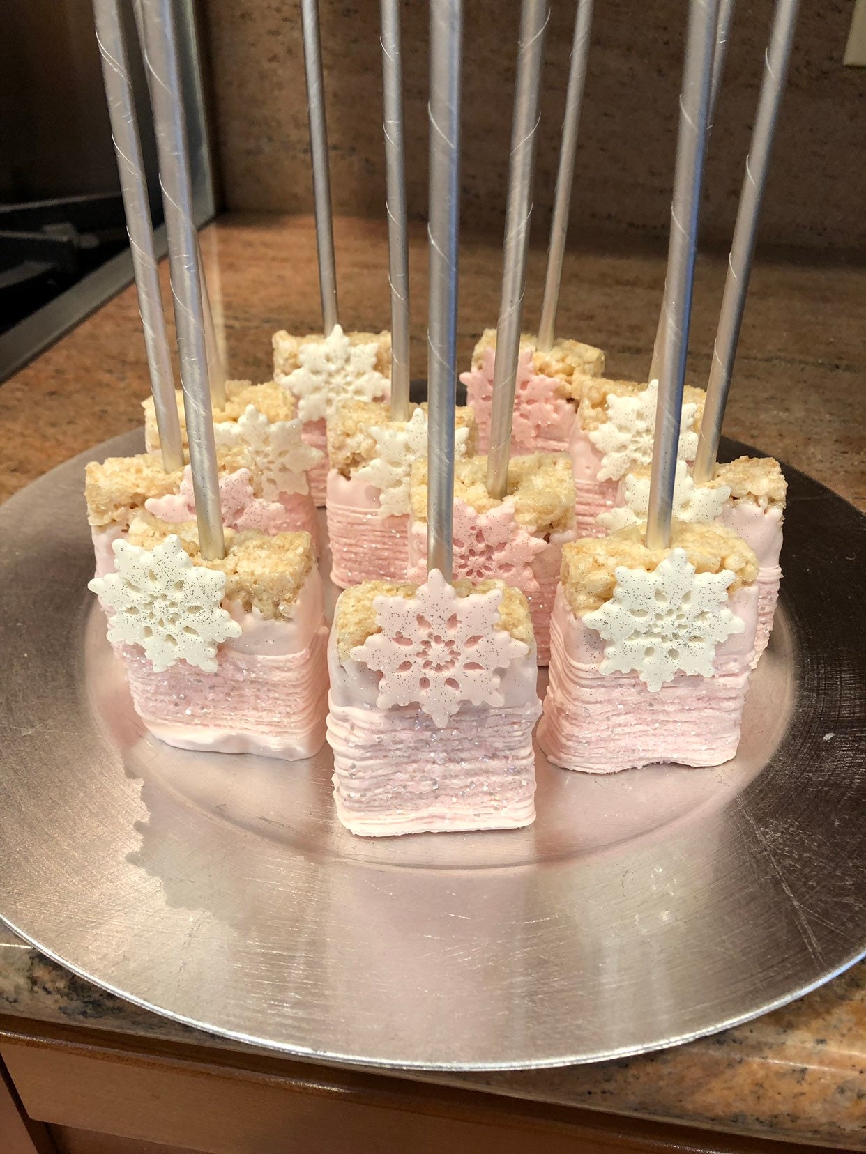 Pink/silver Chocolate Snowflakes Rice Krispie Treats 1doz/1 - Etsy