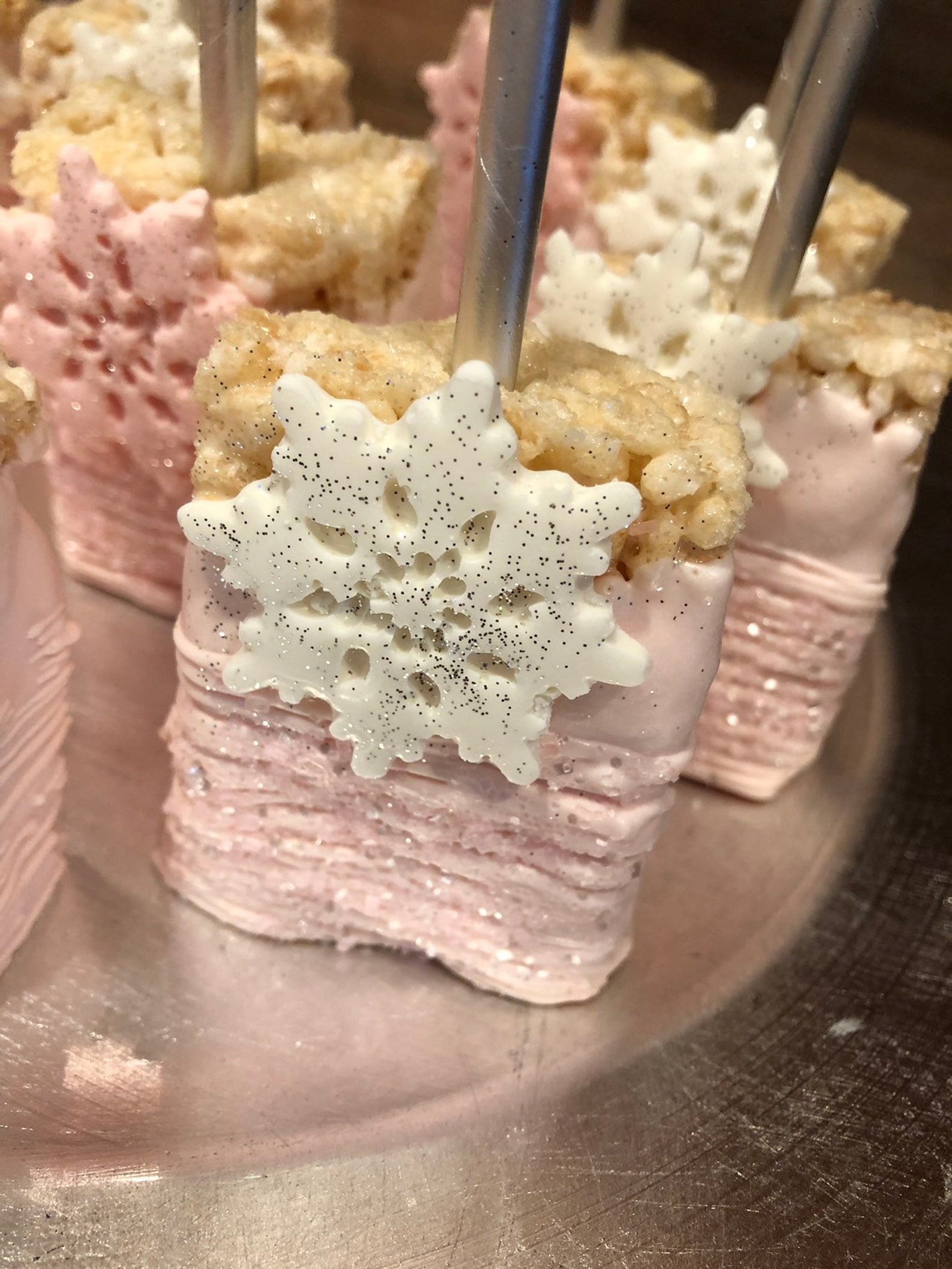 Pink/silver Chocolate Snowflakes Rice Krispie Treats (1doz)/birthday ...