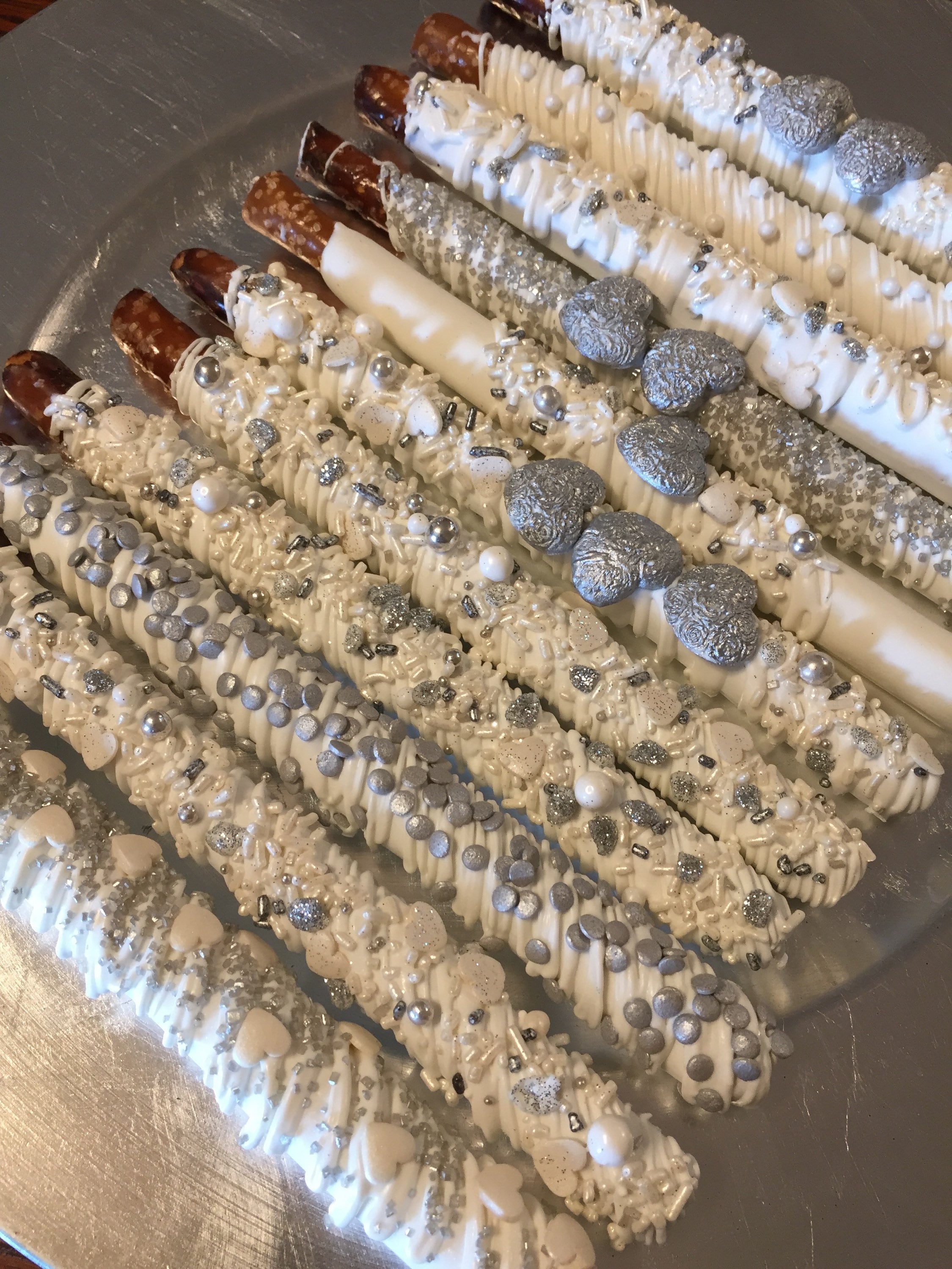 Silver/White Chocolate Wedding Pretzel Rods 1Doz/Bridal | Etsy