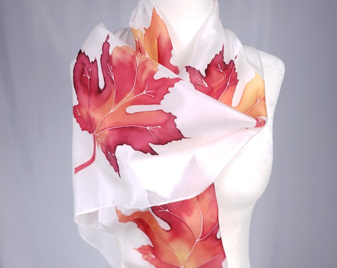 Hand Painted Canadian Red Maple Leaves Silk Scarf - Etsy