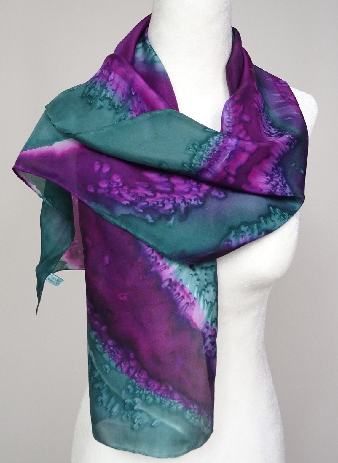 Purple Silk Scarf. Hand Painted Purple and Green Silk Scarf. - Etsy